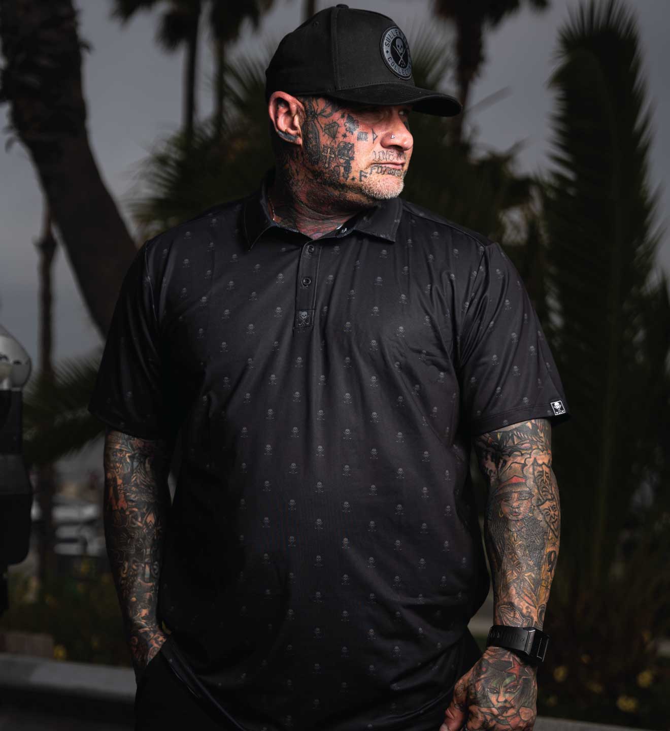 Skull and Golf Clubs Pattern Polo Shirt